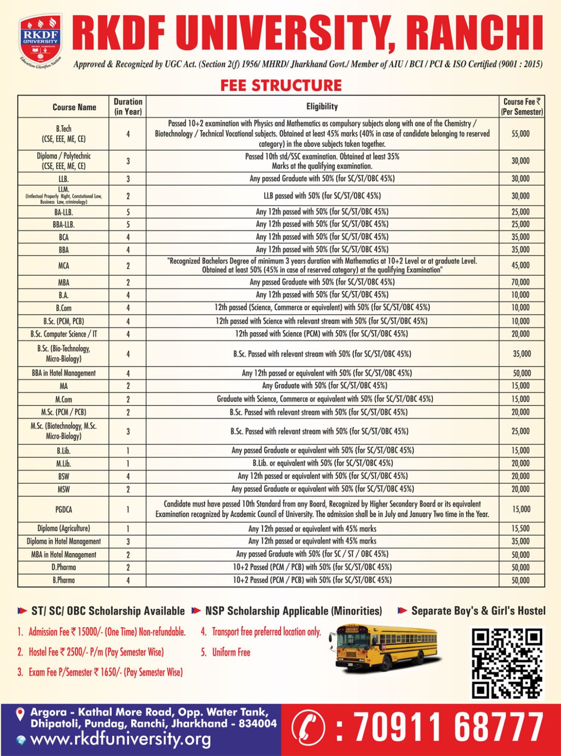 Eligibility & Fee Structure - RKDF University Ranchi, Jharkhand, India ...